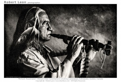 'Mohawk Peacemaker smoking peacepipe, Kahnawake, Quebec, Canada' by ...